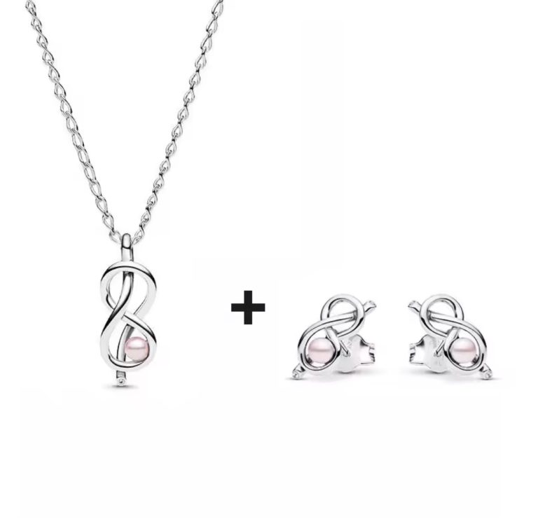Set De Collar Y Aretes Pandora Infinito Perla En Plata S925 – Joyería ...